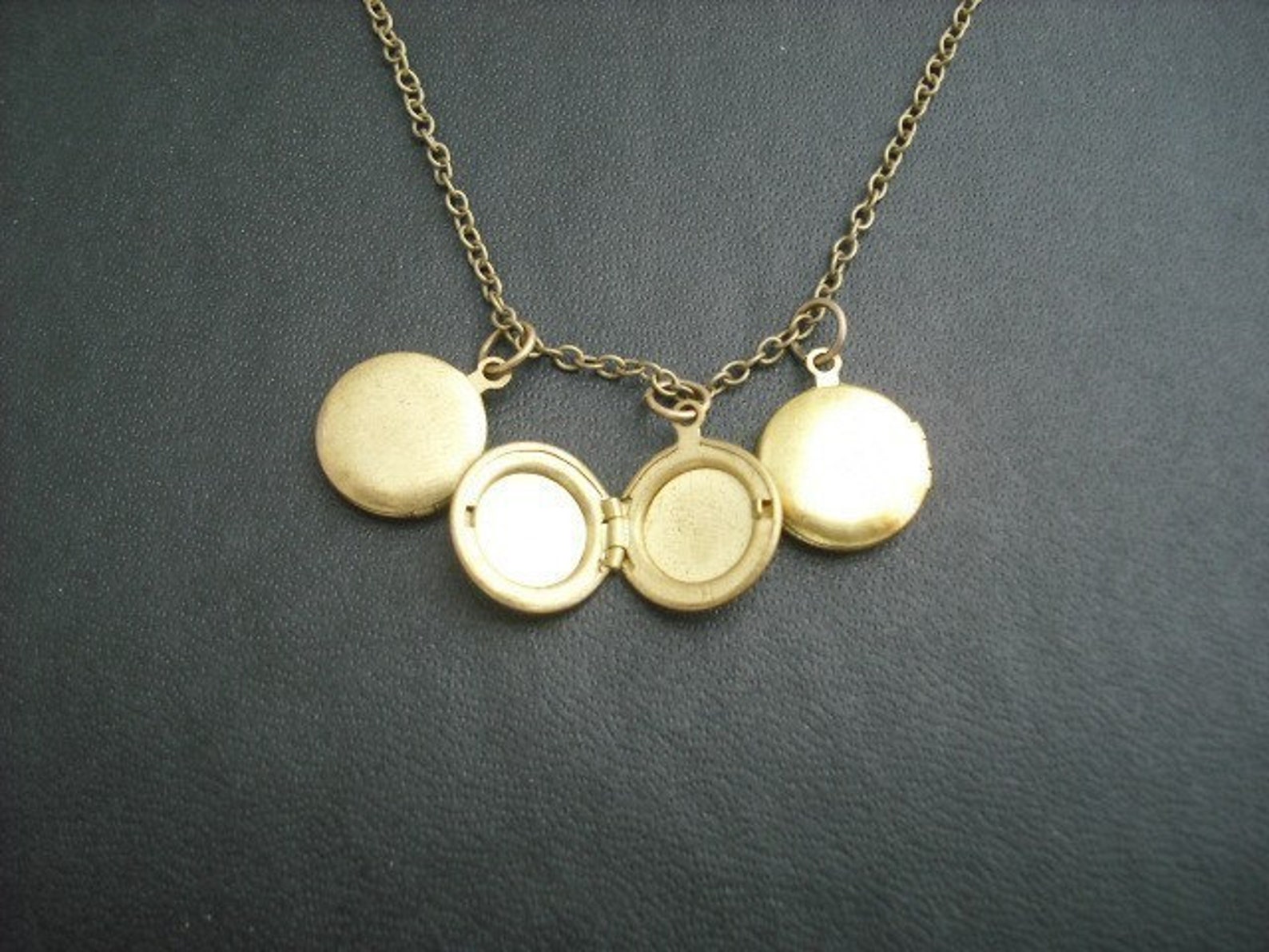 Locket Necklace Antique Brass Mini Locket Trio Necklace - Etsy