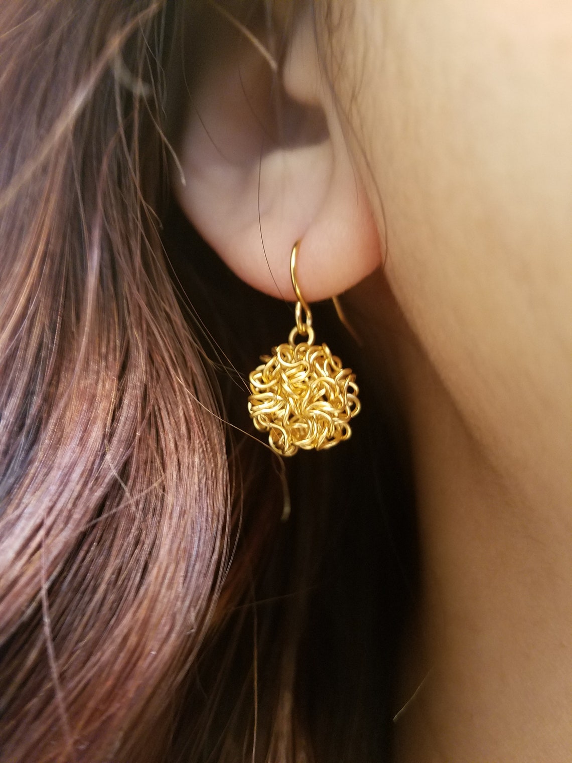 Gold or Silver Matte Matal Thread Weaving Ball Earrings - Etsy