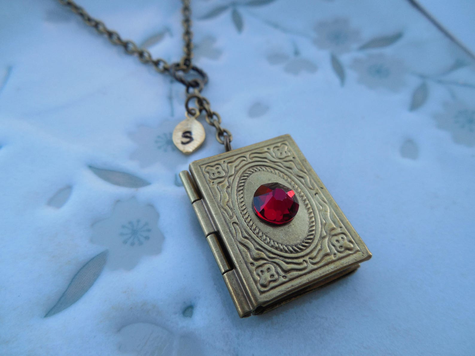 Personalized Antique Brass Book Locket Necklace Birthstone - Etsy