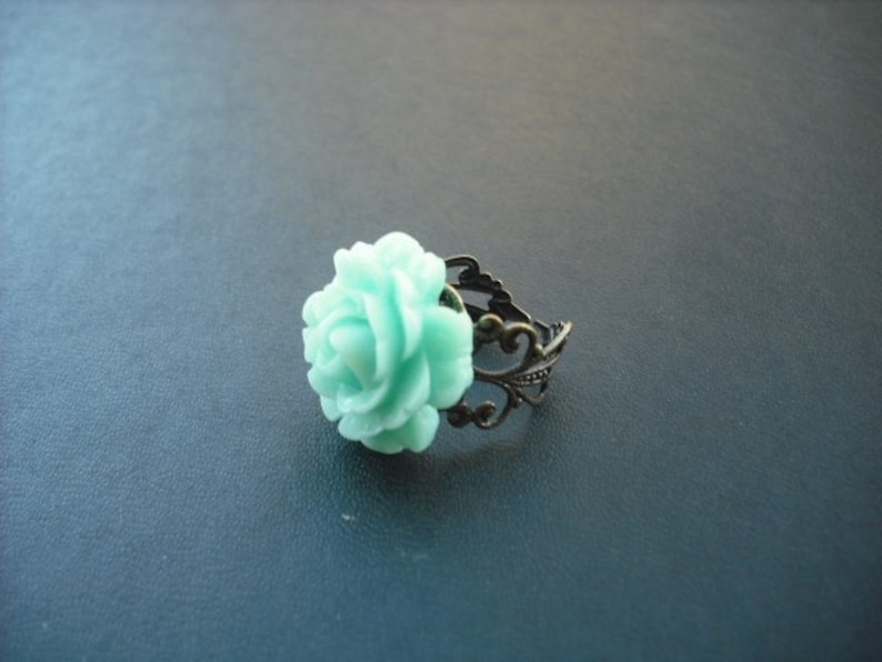 Mint Green Rose Flower Ring - Antique Brass - Etsy
