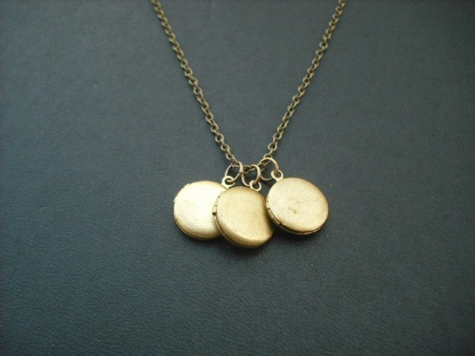 Locket Necklace Antique Brass Mini Locket Trio Necklace - Etsy