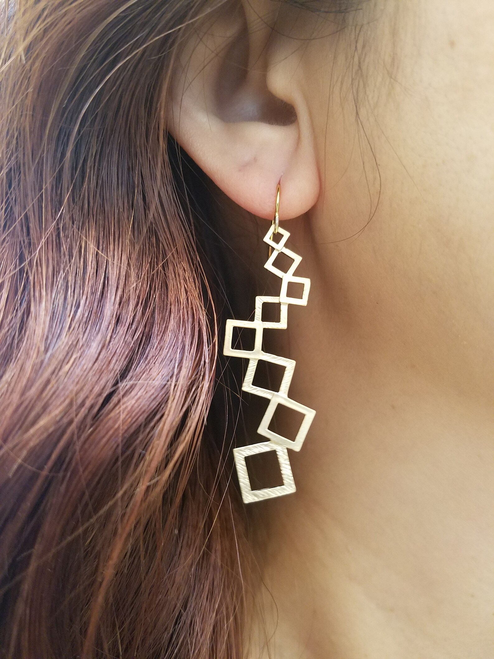 Gold or Silver Modern Linked Squares Earrings - Etsy
