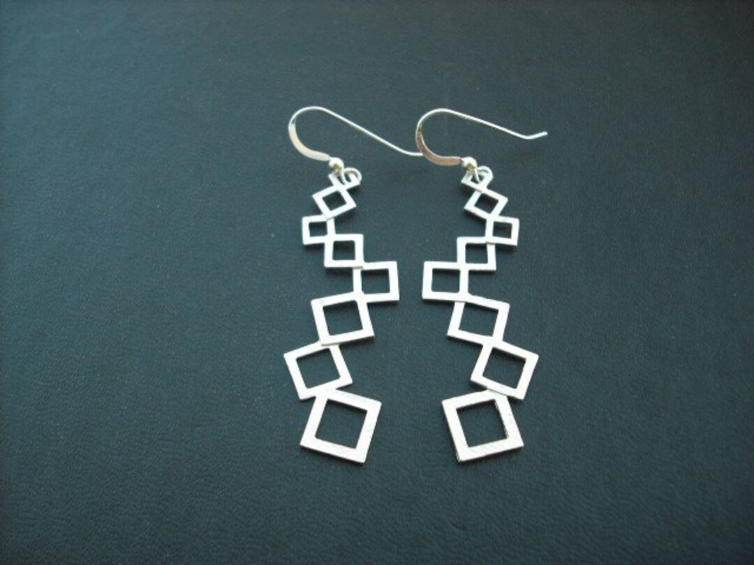 Gold or Silver Modern Linked Squares Earrings - Etsy