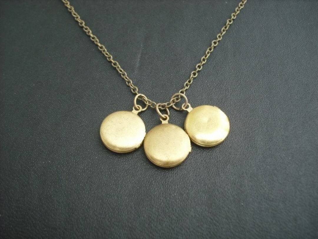 Locket Necklace, Antique Brass Mini Locket Trio Necklace - Etsy