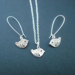 Love Bird Set Antique Silver Earrings and Necklace - Etsy