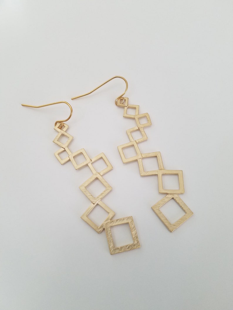 Gold or Silver Modern Linked Squares Earrings - Etsy