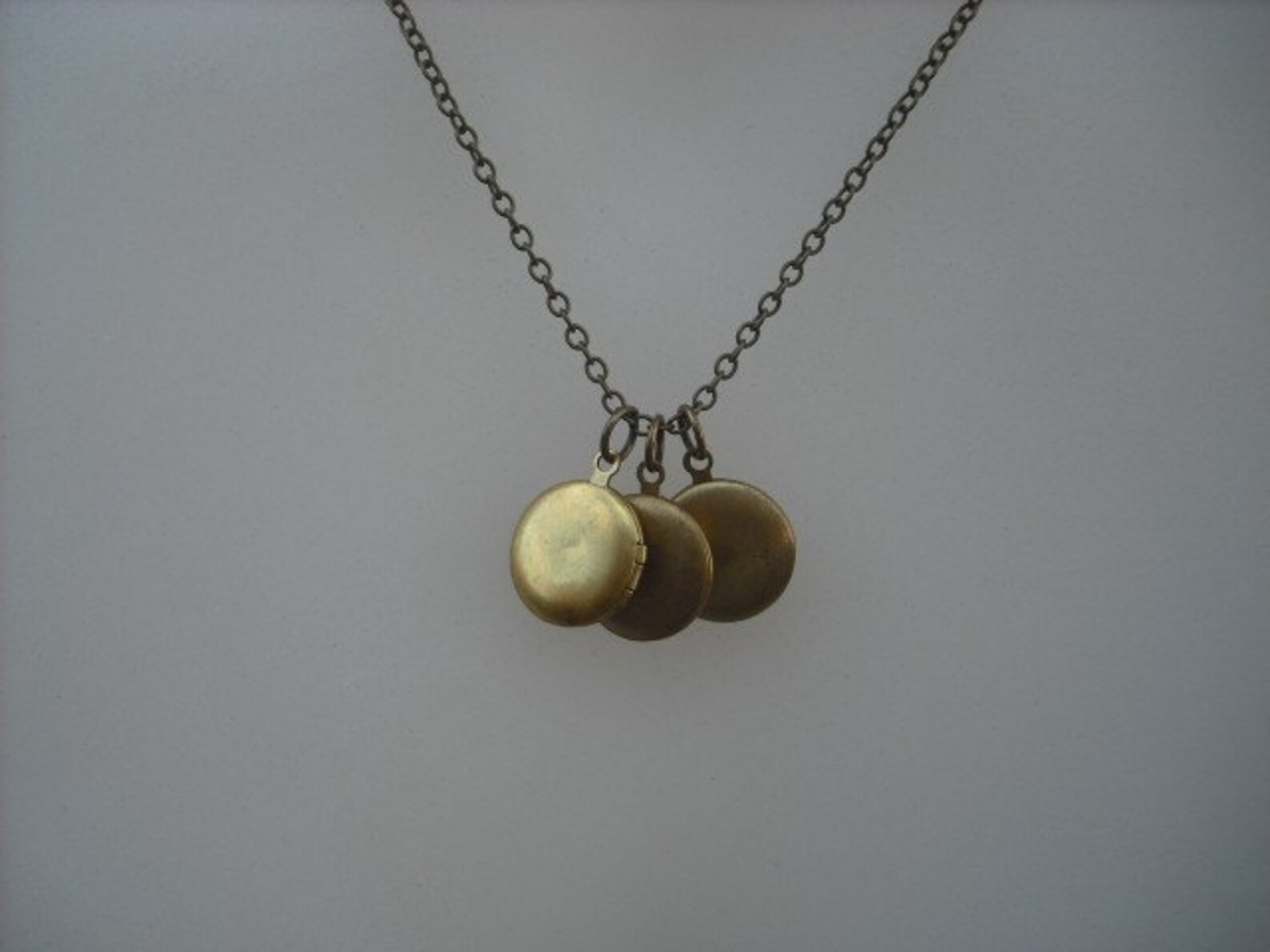 Locket Necklace Antique Brass Mini Locket Trio Necklace - Etsy