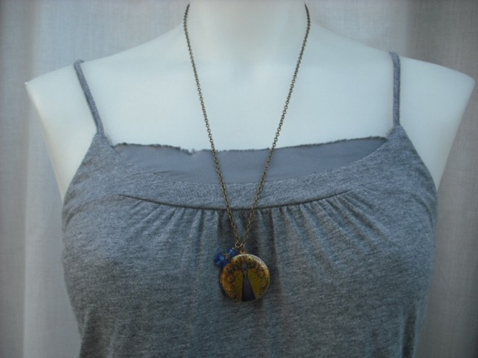 Fancy Blue Peacock Locket With Antique Brass Chain Necklace - Etsy