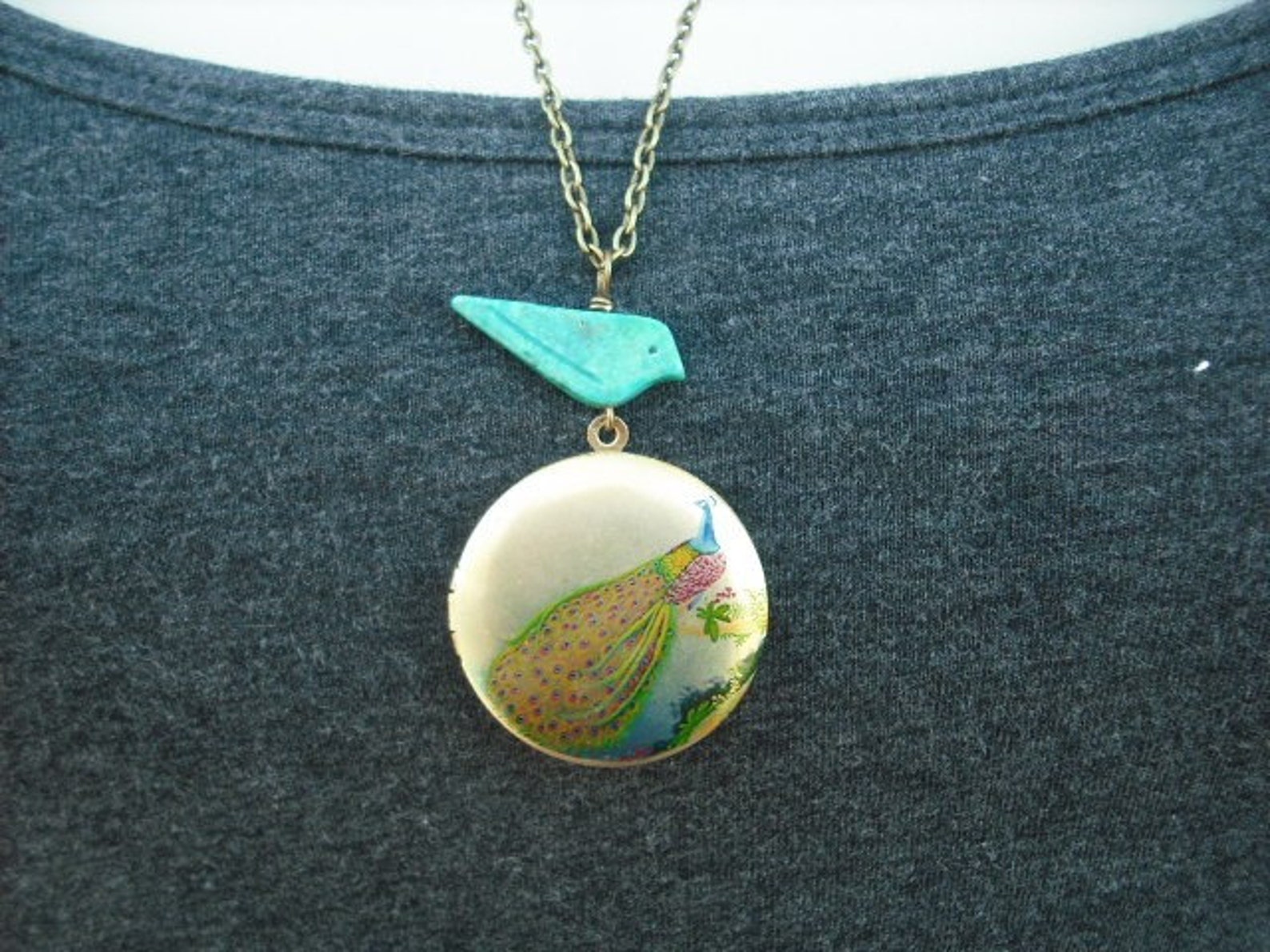 Peacock in Bloom Locket Necklace - Etsy