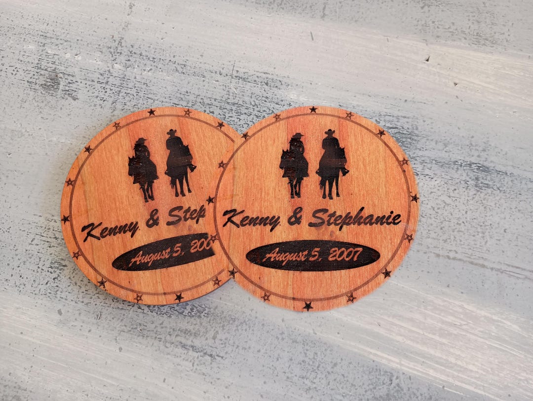 Custom Laser Engraved Wooden Coaster, Wedding Party Decor, Personalized ...