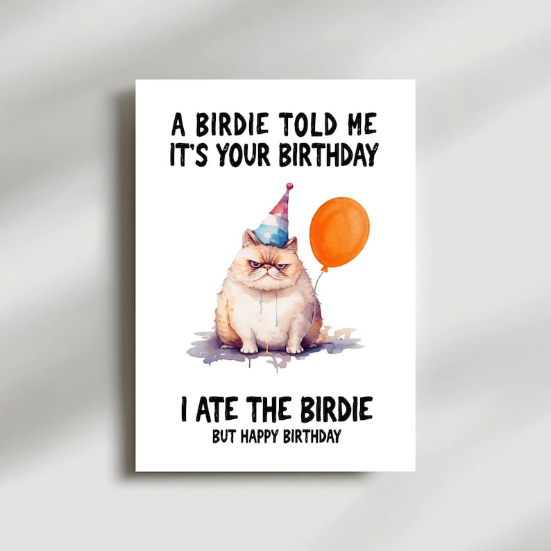 Funny Grumpy Cat Birthday Card | Sarcastic Card for Coworker, Friend ...