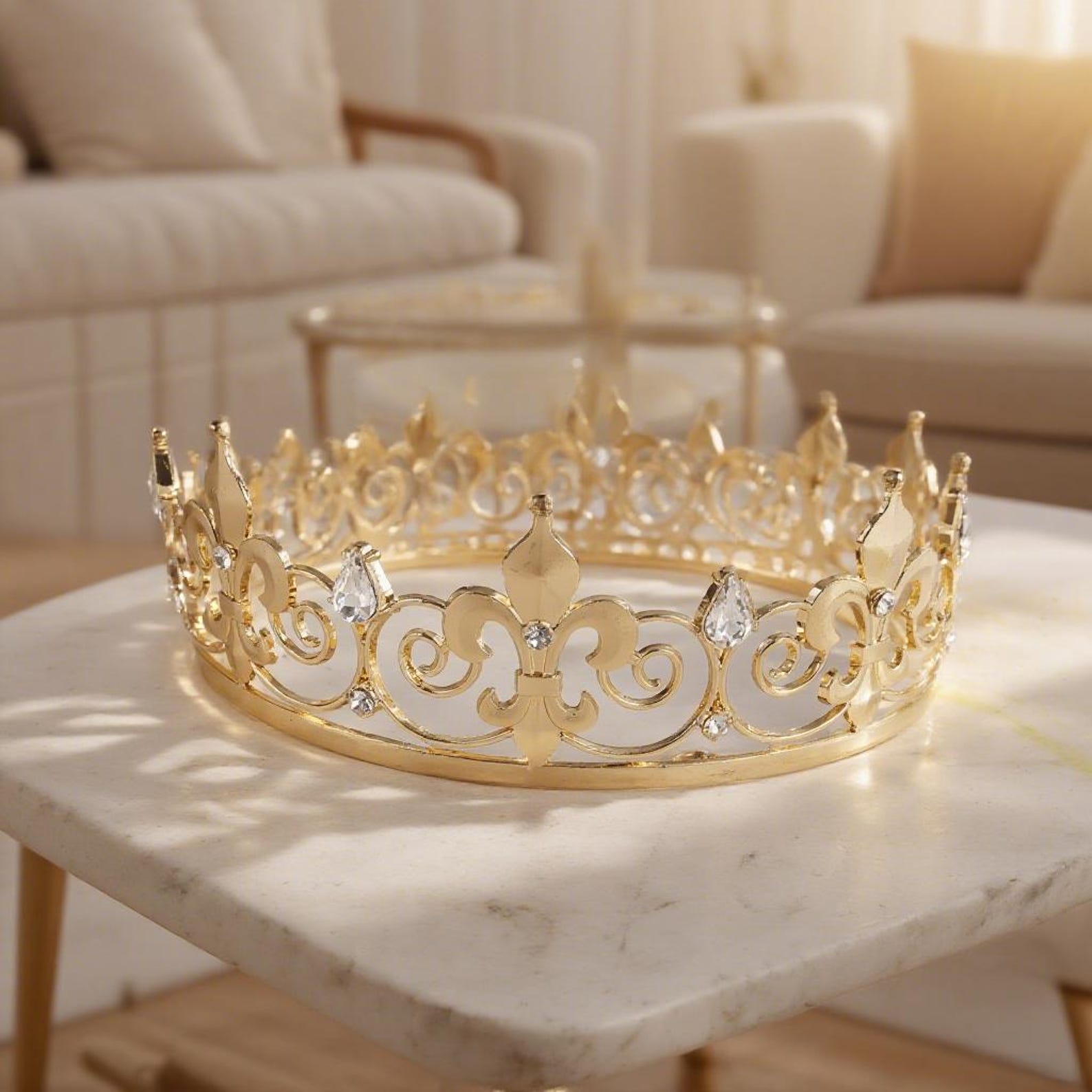 Men's Gold Fleur-de-lis Crown With Crystal Accents,gothic Crown for Men ...