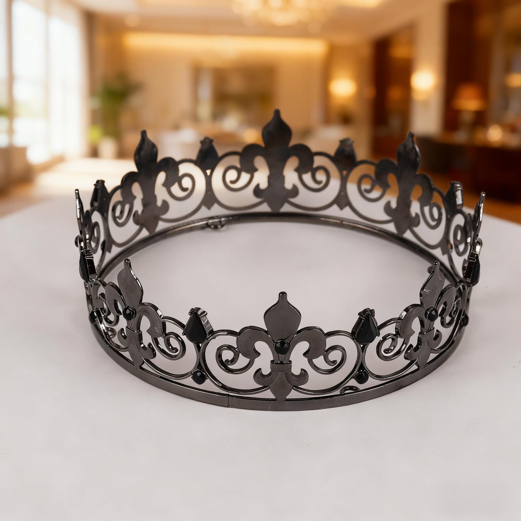 Men's Gold Fleur-de-lis Crown With Crystal Accents,gothic Crown for Men ...