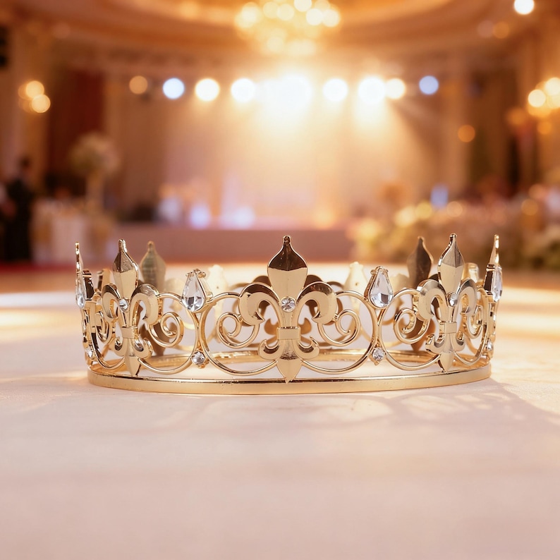 Men's Gold Fleur-de-lis Crown With Crystal Accents,gothic Crown for Men ...