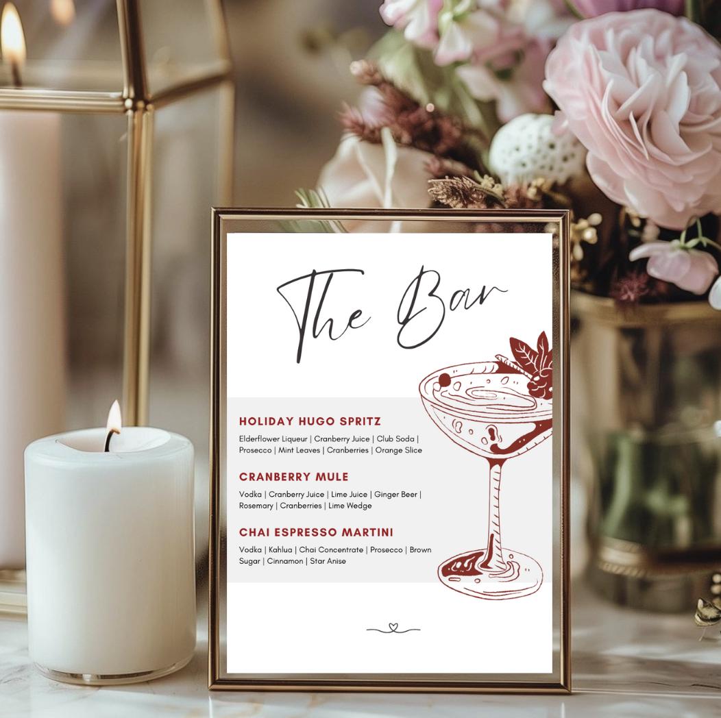 CHRISTMAS BAR MENU Sign Template, Signature Drink Sign Template ...