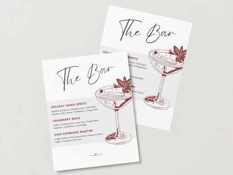 CHRISTMAS BAR MENU Sign Template, Signature Drink Sign Template ...