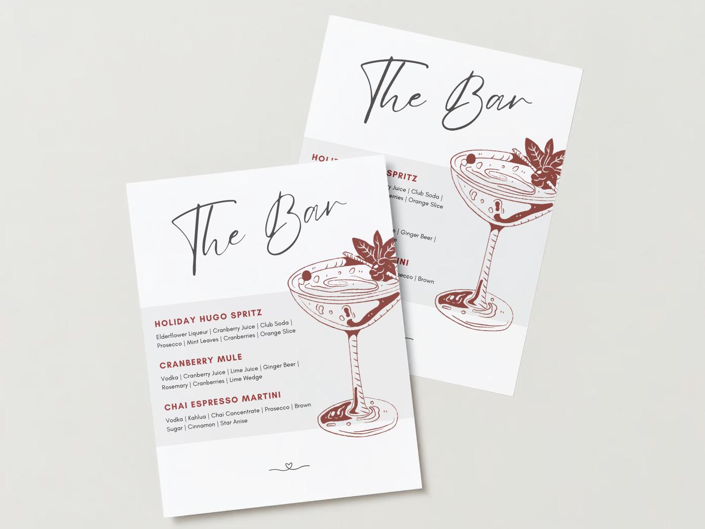 CHRISTMAS BAR MENU Sign Template, Signature Drink Sign Template ...