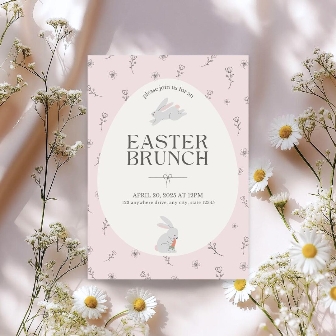 Easter Brunch Invitation - Digital Template, Dainty Easter Bunny Light ...