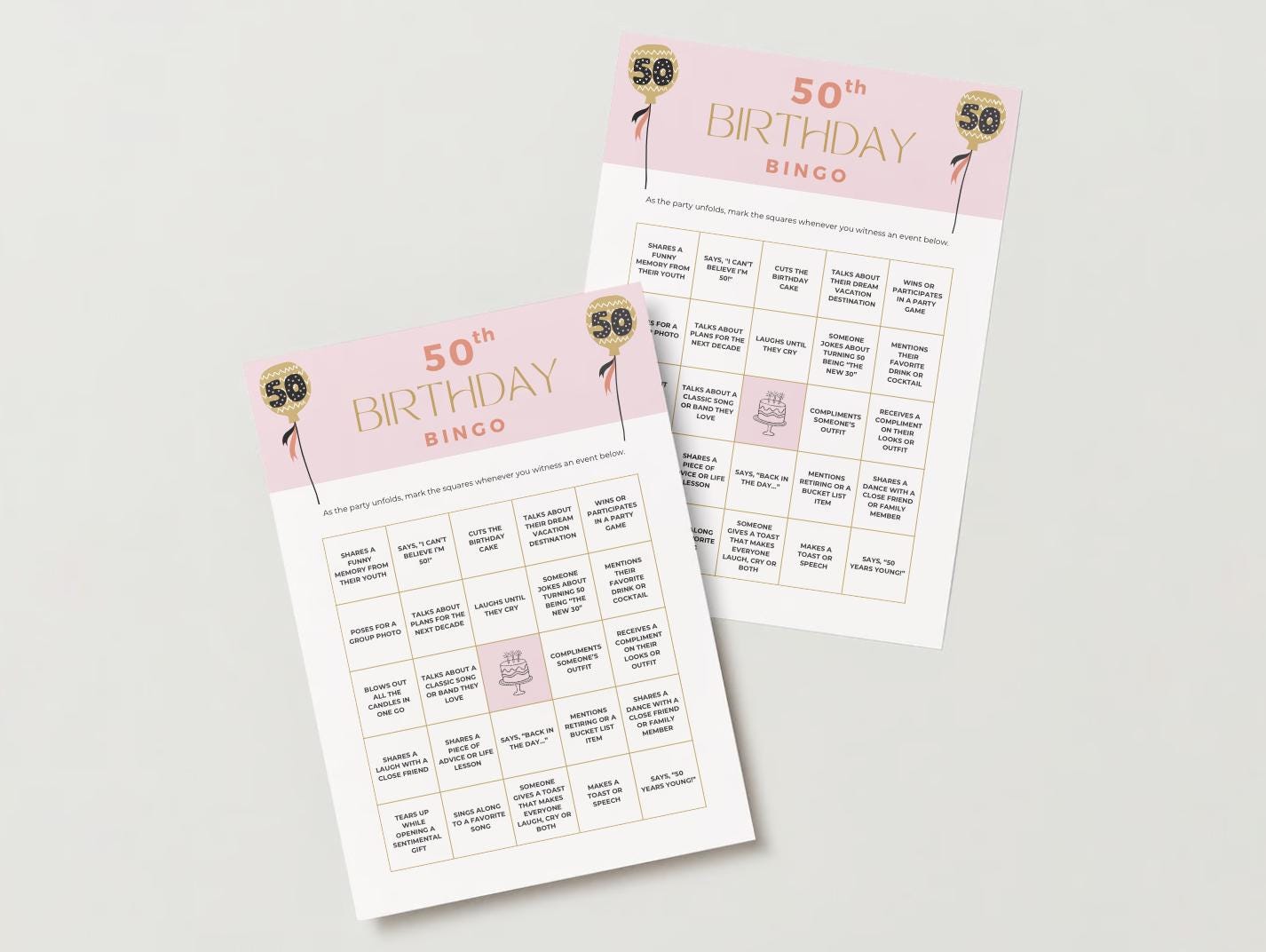 50th Birthday Bingo Cards – Editable Tenplate, Birthday Party Games, Aesthetic Birthday Bingo ...