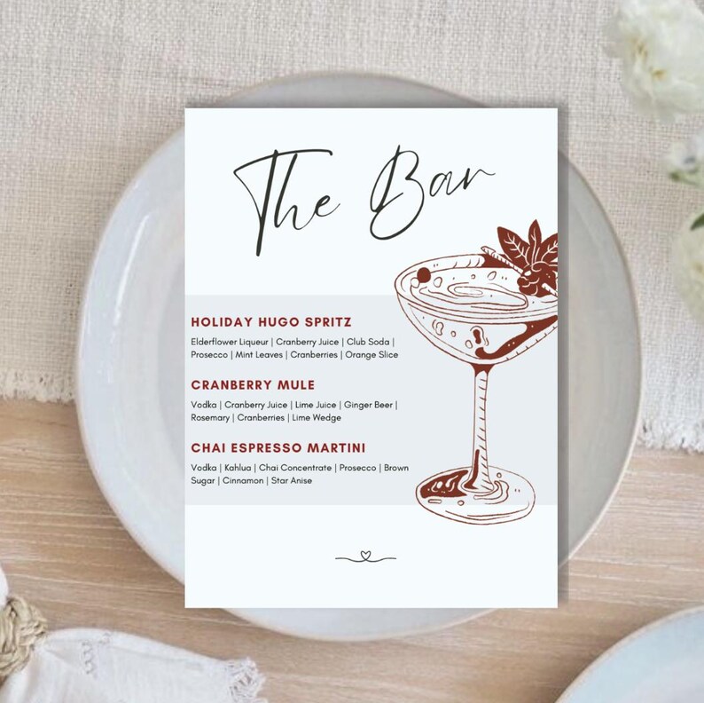CHRISTMAS BAR MENU Sign Template, Signature Drink Sign Template ...