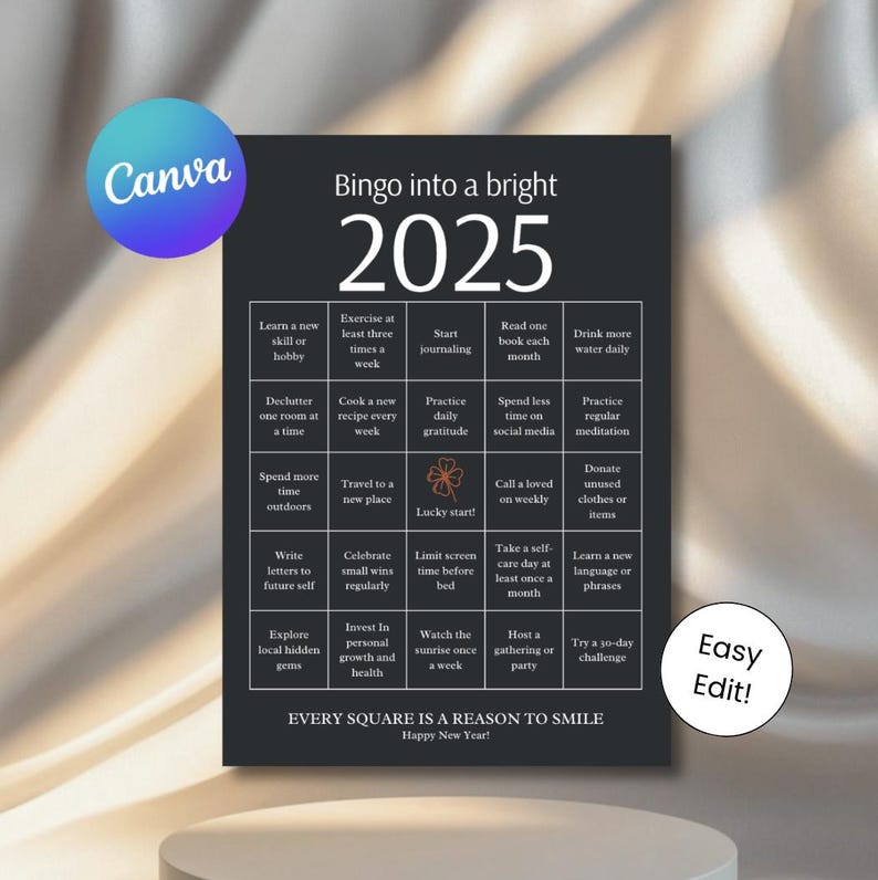 2025 New Years Resolution Bingo Card, New Year Bingo, 2025 Vision Board ...