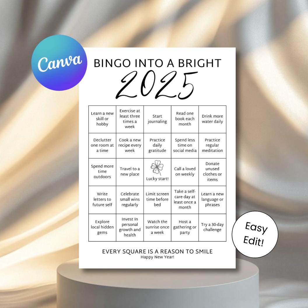 2025 Bingo Card, New Year Bingo, 2025 Vision Board Bingo Card, 2025 ...