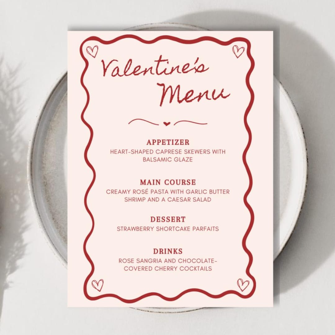 GALENTINES DAY MENU, Valentines Day Menu, Pink and Red Menu, Vintage ...