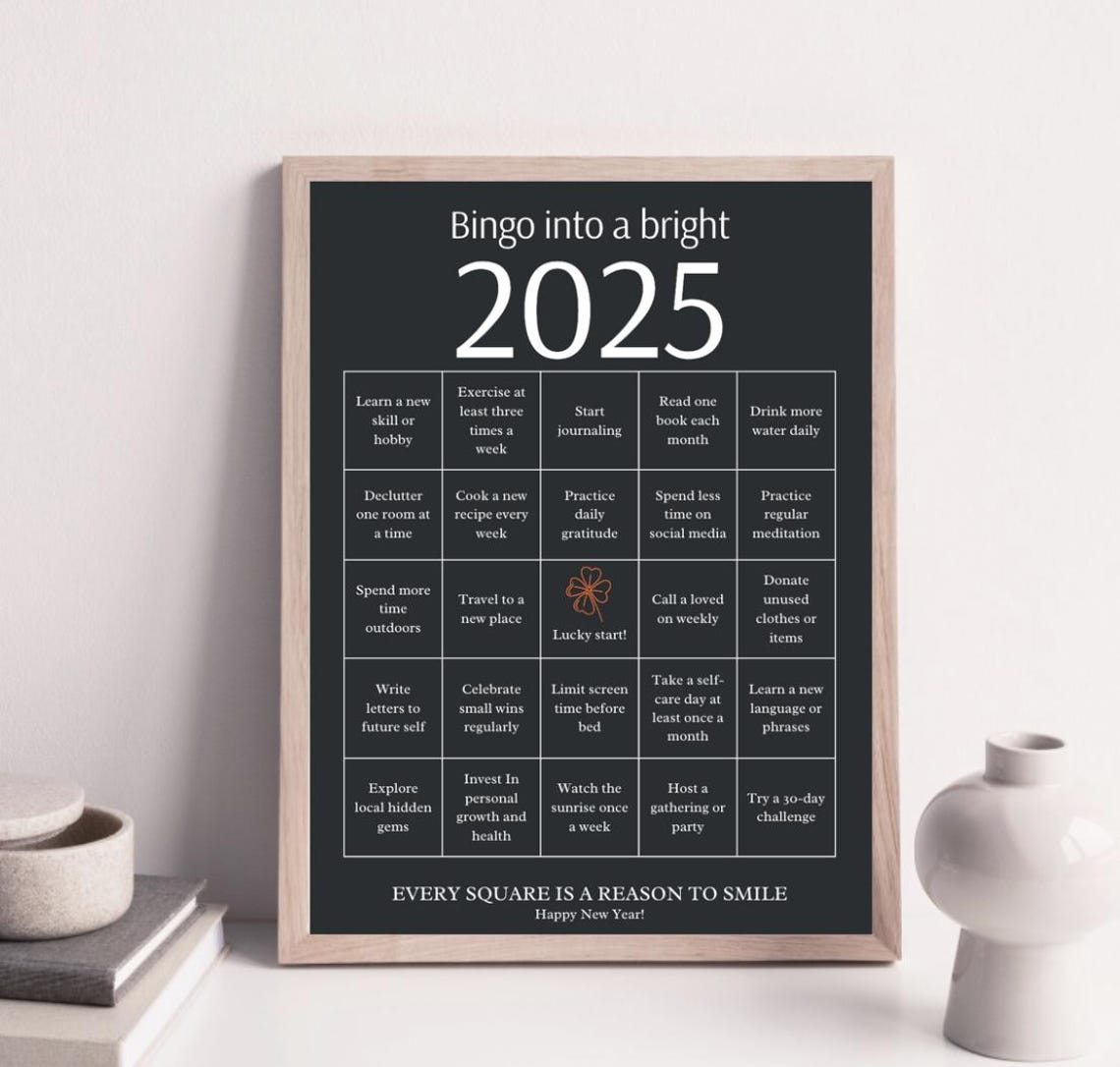 2025 New Years Resolution Bingo Card, New Year Bingo, 2025 Vision Board ...
