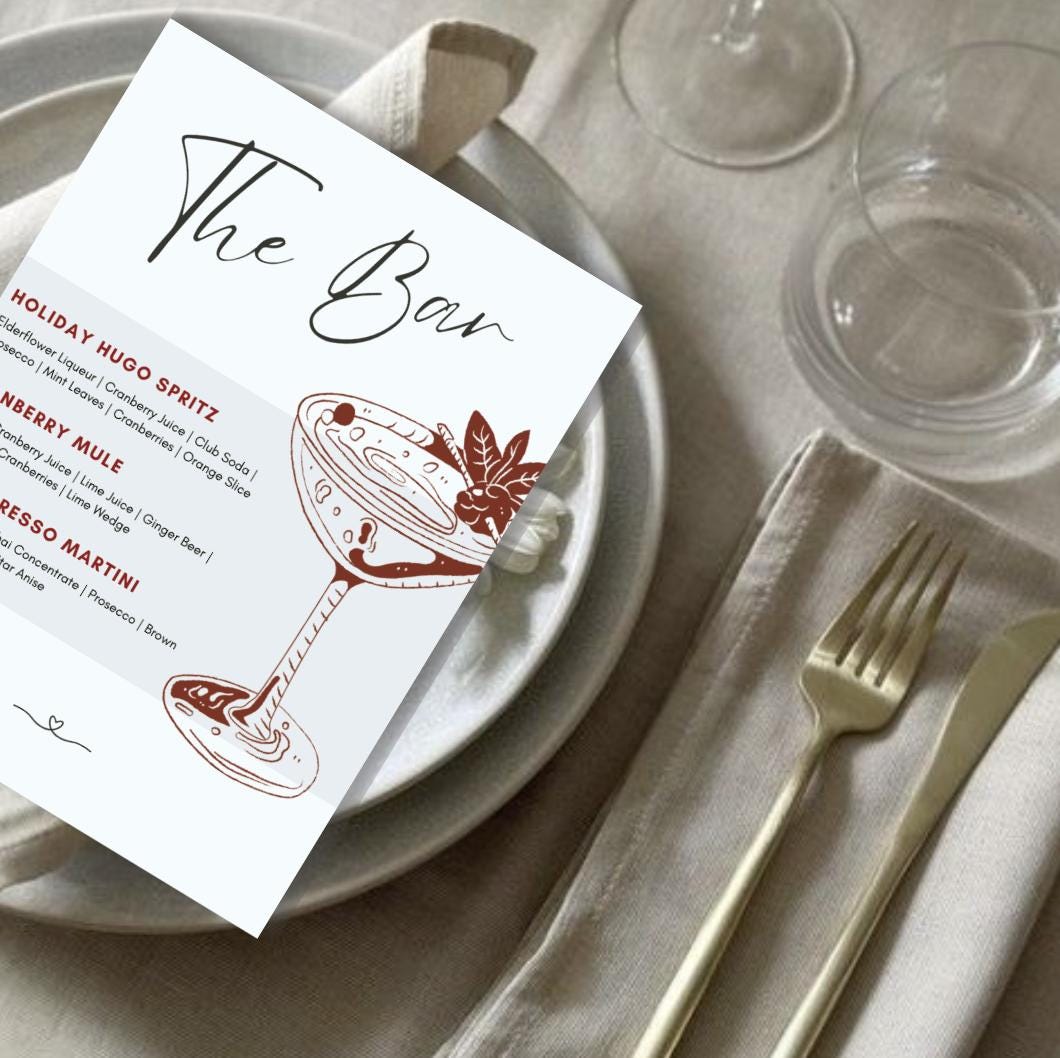 CHRISTMAS BAR MENU Sign Template, Signature Drink Sign Template ...