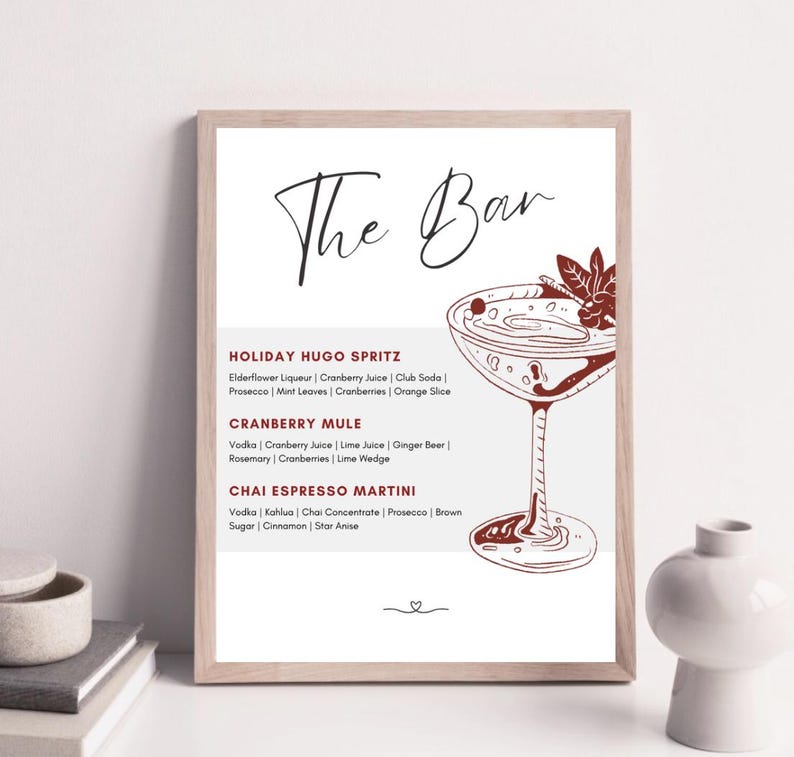 CHRISTMAS BAR MENU Sign Template, Signature Drink Sign Template ...