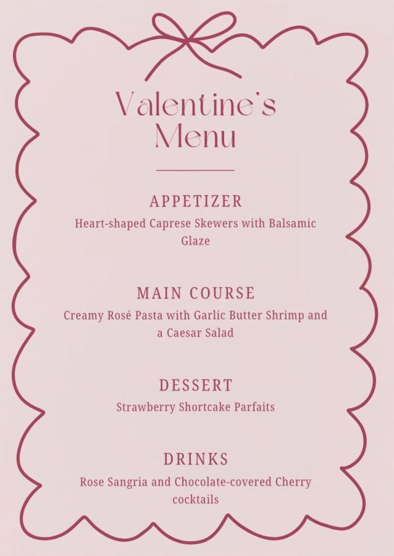 GALENTINES DAY MENU – Pink and Red Menu, Bow Menu Template, Valentine's ...