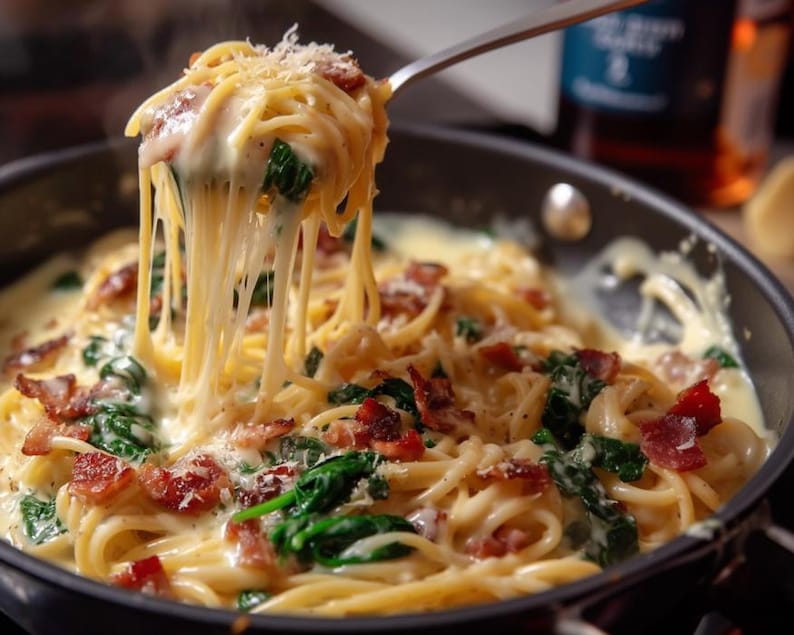 BEST RECIPE for Rich Creamy Spaghetti With Spinach & Crispy Bacon ...
