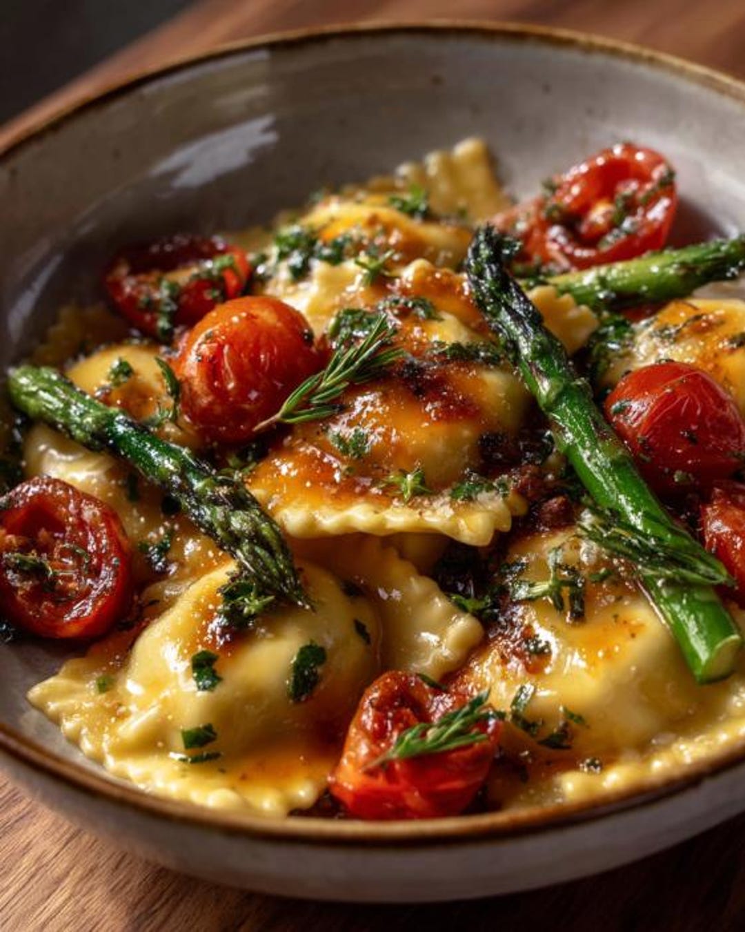 EASY RECIPE for Cheese Ravioli With Roasted Asparagus & Tomato Balsamic ...