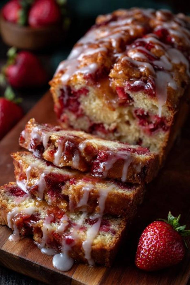 Strawberry Glazed Loaf Cake Recipe: Moist Fruit Bread (PDF Downloadable ...