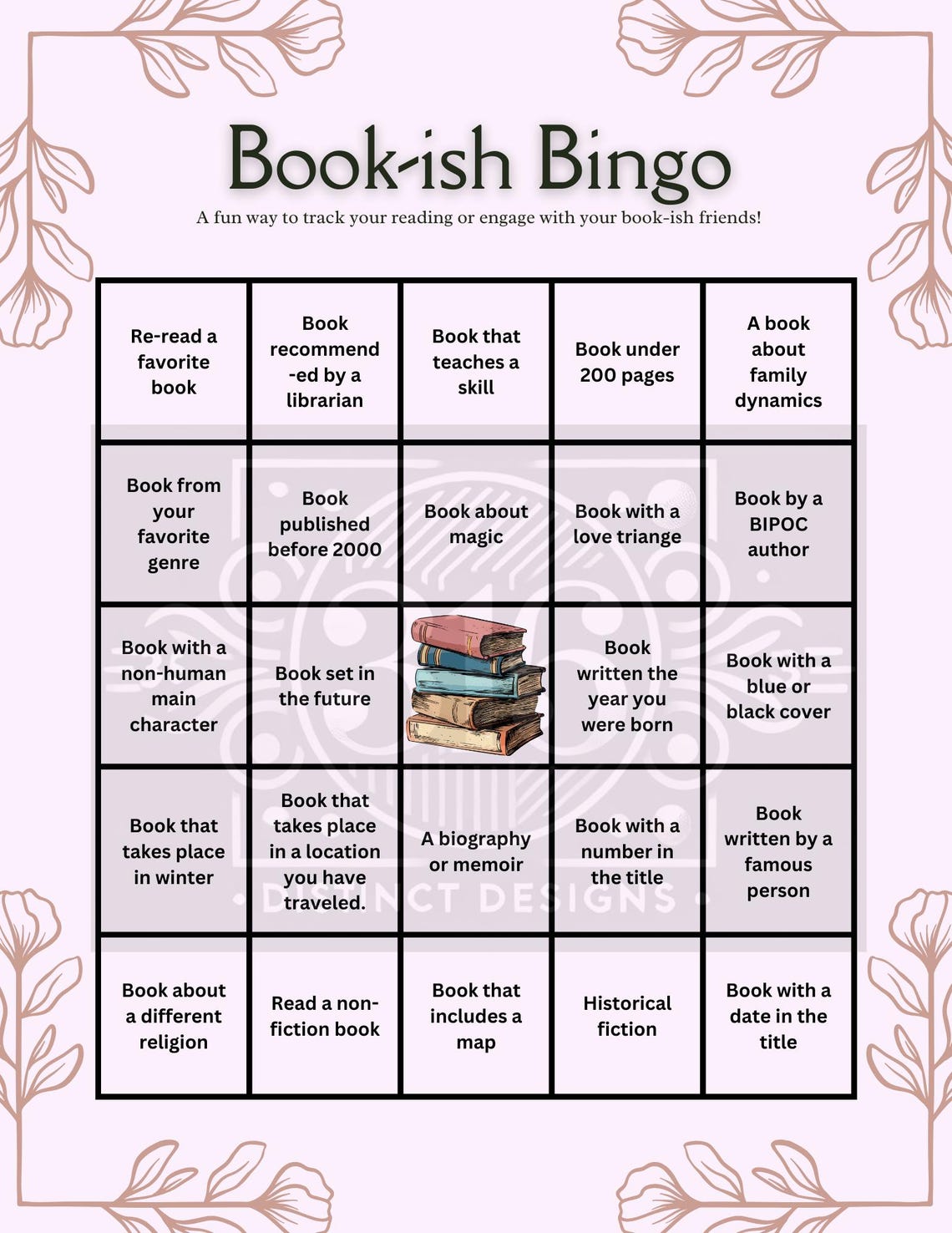 Bookish Bingo Card Set -PDF Digital Download - 3 Prefilled & 3 Blank ...