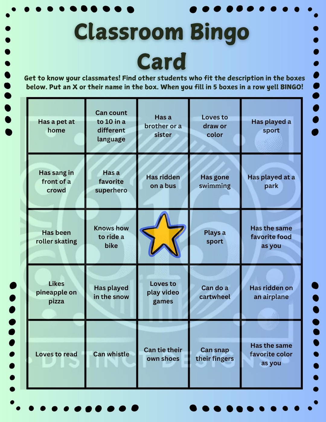 Classroom Bingo - Digital Download Ages 6-9 - Etsy