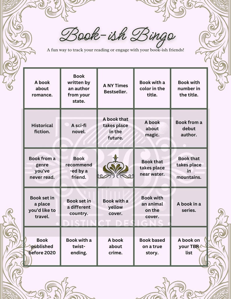 Bookish Bingo Card Set -PDF Digital Download - 3 Prefilled & 3 Blank ...