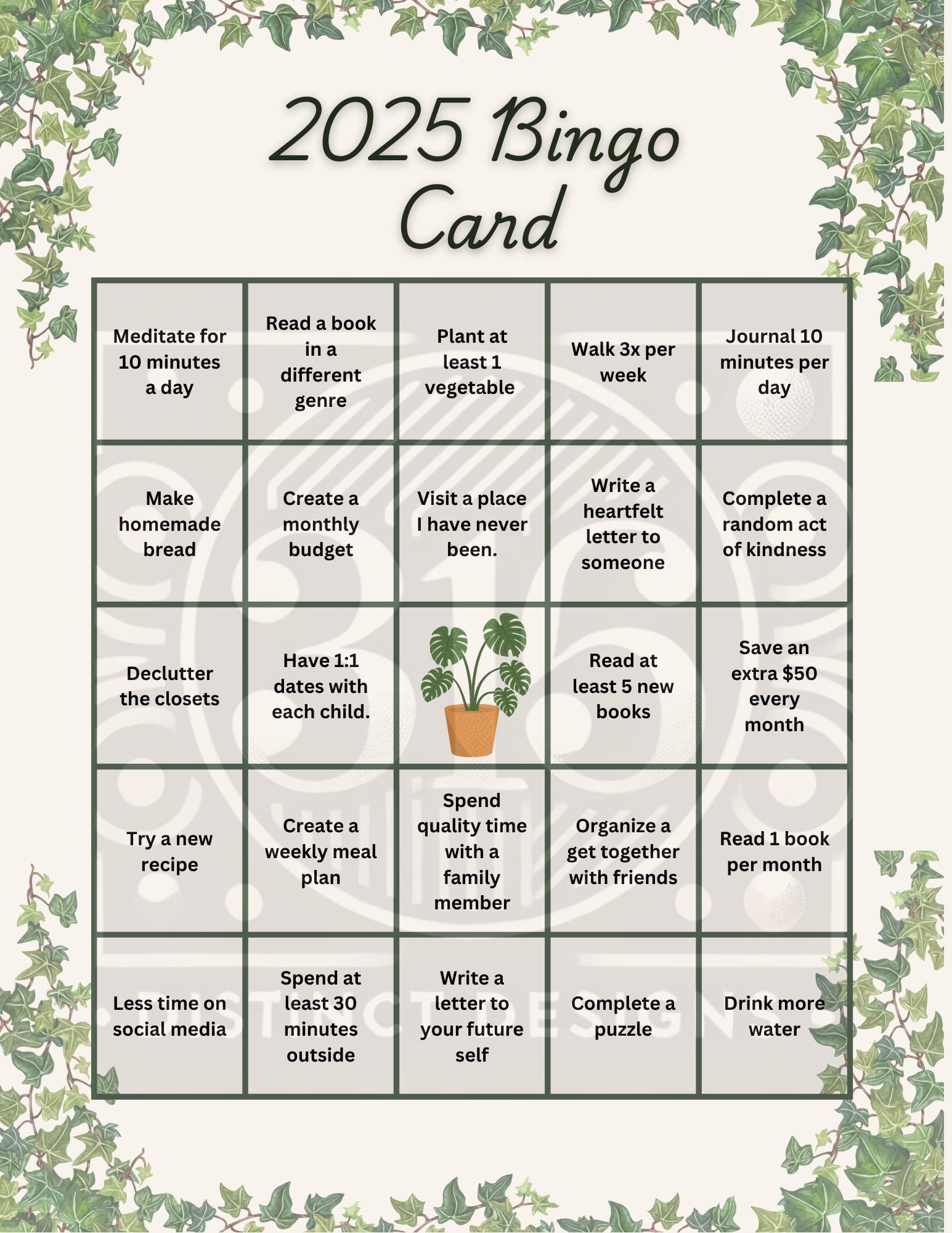 Customizable 2025 Bingo Card - Plant Theme - Etsy