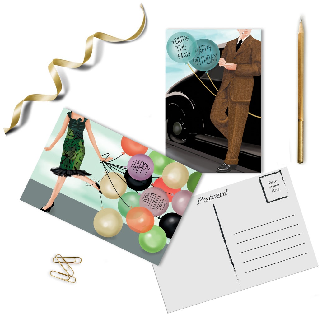 Birthday Postcard Set | Retro Birthday | Birthday Mailers | Stationery ...