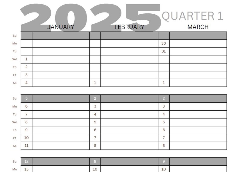 Simple 2025 Planner - Four Quarters - Printable PDF - Etsy