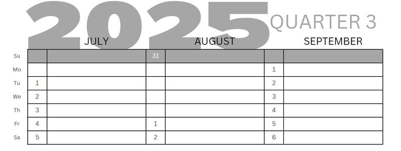 Simple 2025 Planner - Four Quarters - Printable PDF - Etsy