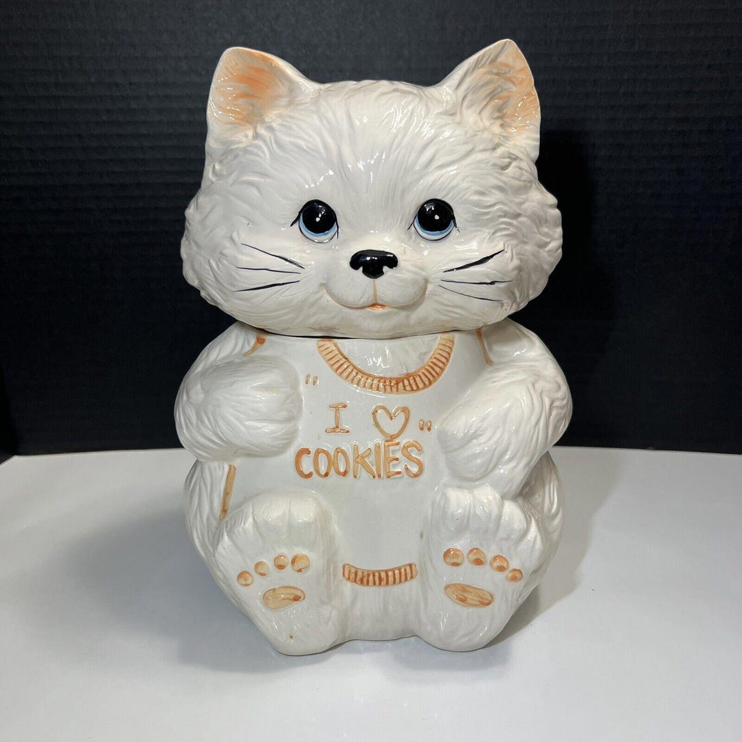 Vintage i Love Cookies White Kitty Cat Cookie Jar 11 Tall - Etsy
