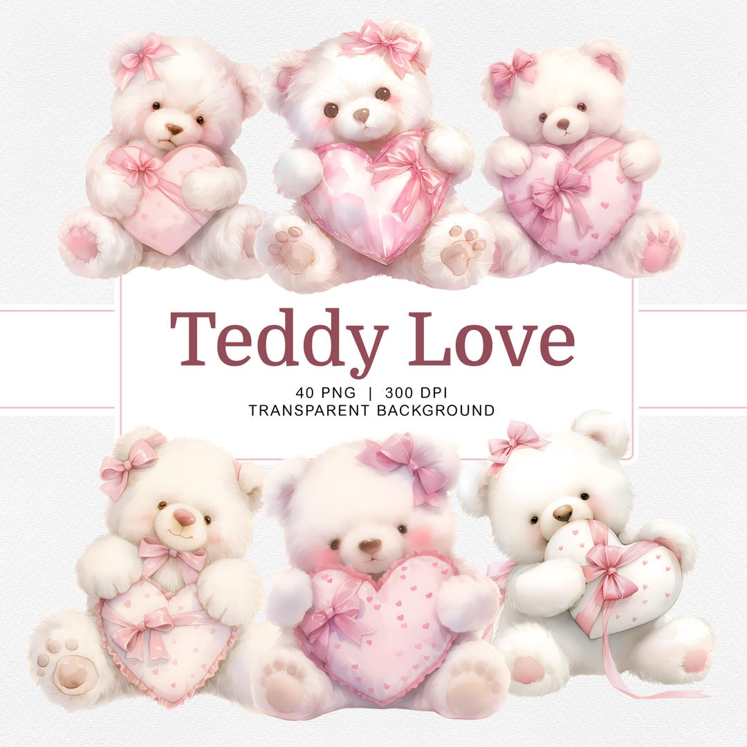 Teddy Love Clipart Bundle | 40 PNG Watercolor Pastel Renaissance ...