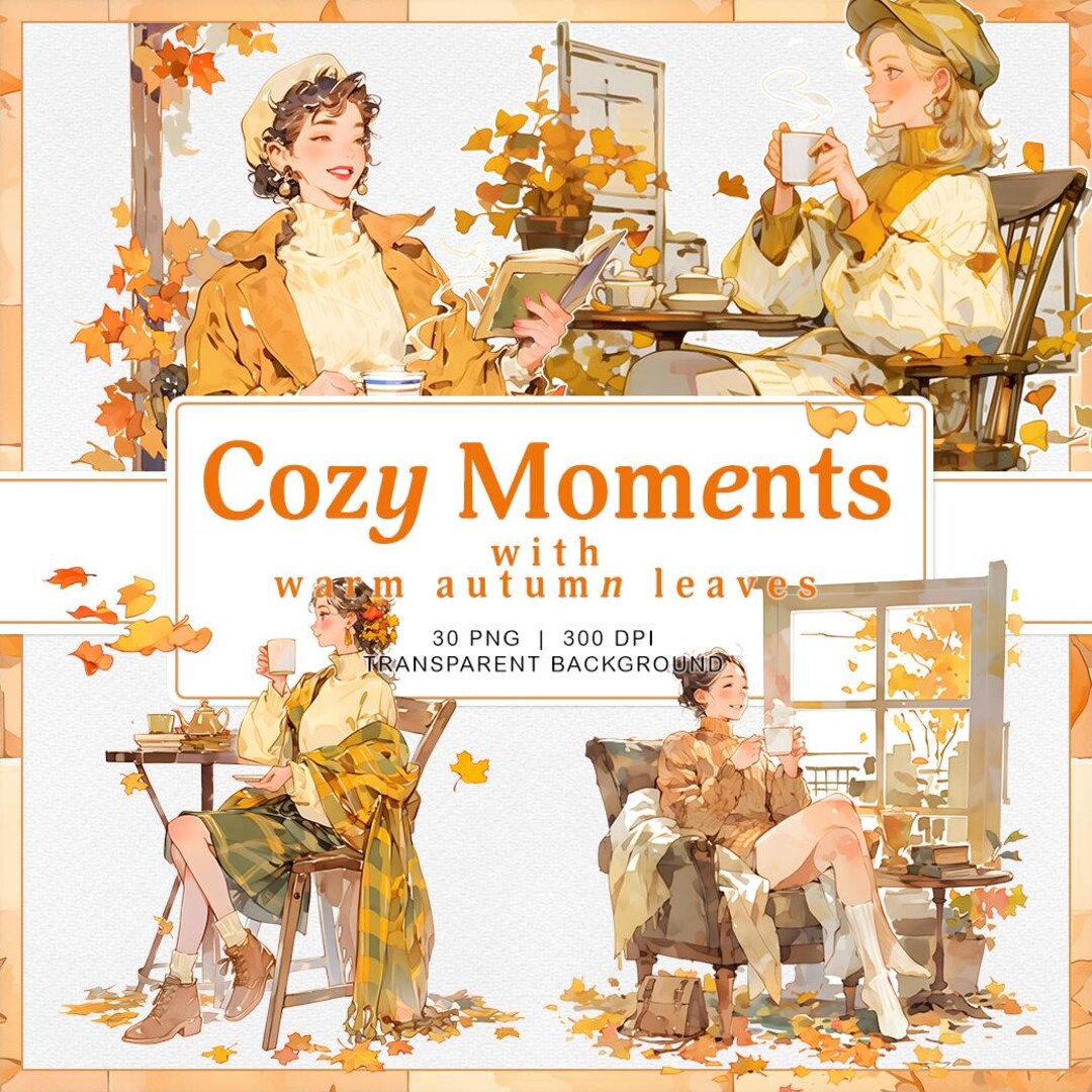 Cozy Autumn Clipart | Fall Aesthetic PNG | Warm Autumn Leaves | Cozy ...