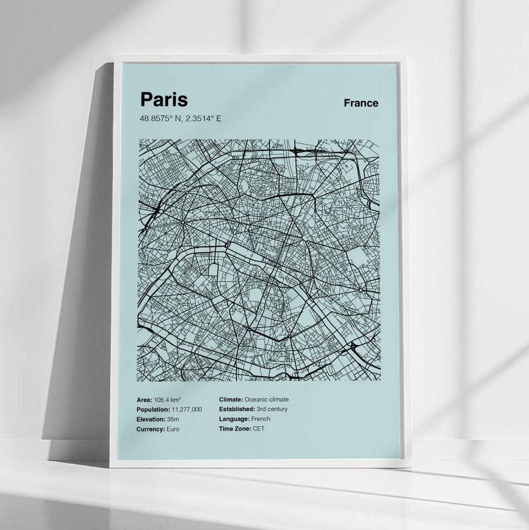 Paris City Map Poster Design. Matt Finish. Graphic Design Print. - Etsy