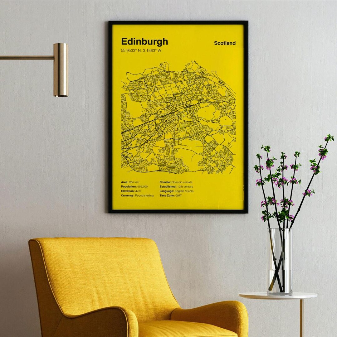 Edinburgh City Map Poster Design. Matt Finish. Graphic Design Print. - Etsy
