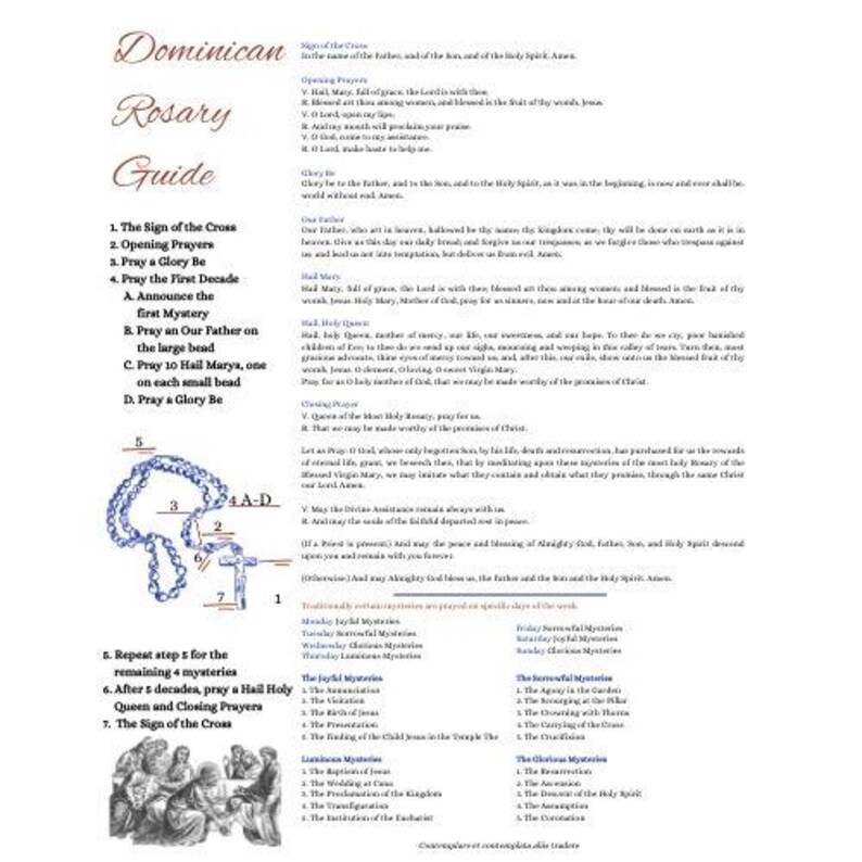 Printable Dominican Rosary Guide One-page Catholic Prayer Guide ...