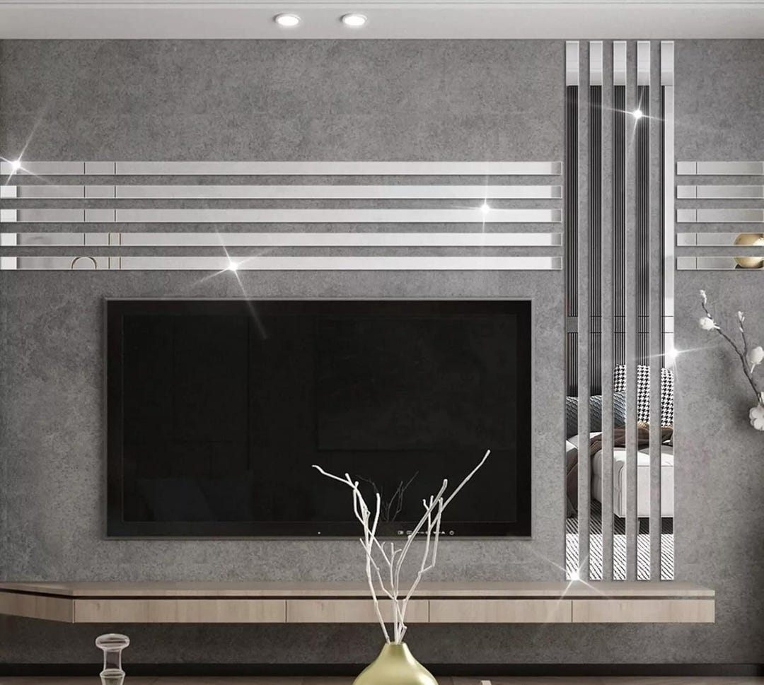 Glass Wall Decal Silver Mirror Strip - 8 Feet Long 1 Inch Width Mirror ...