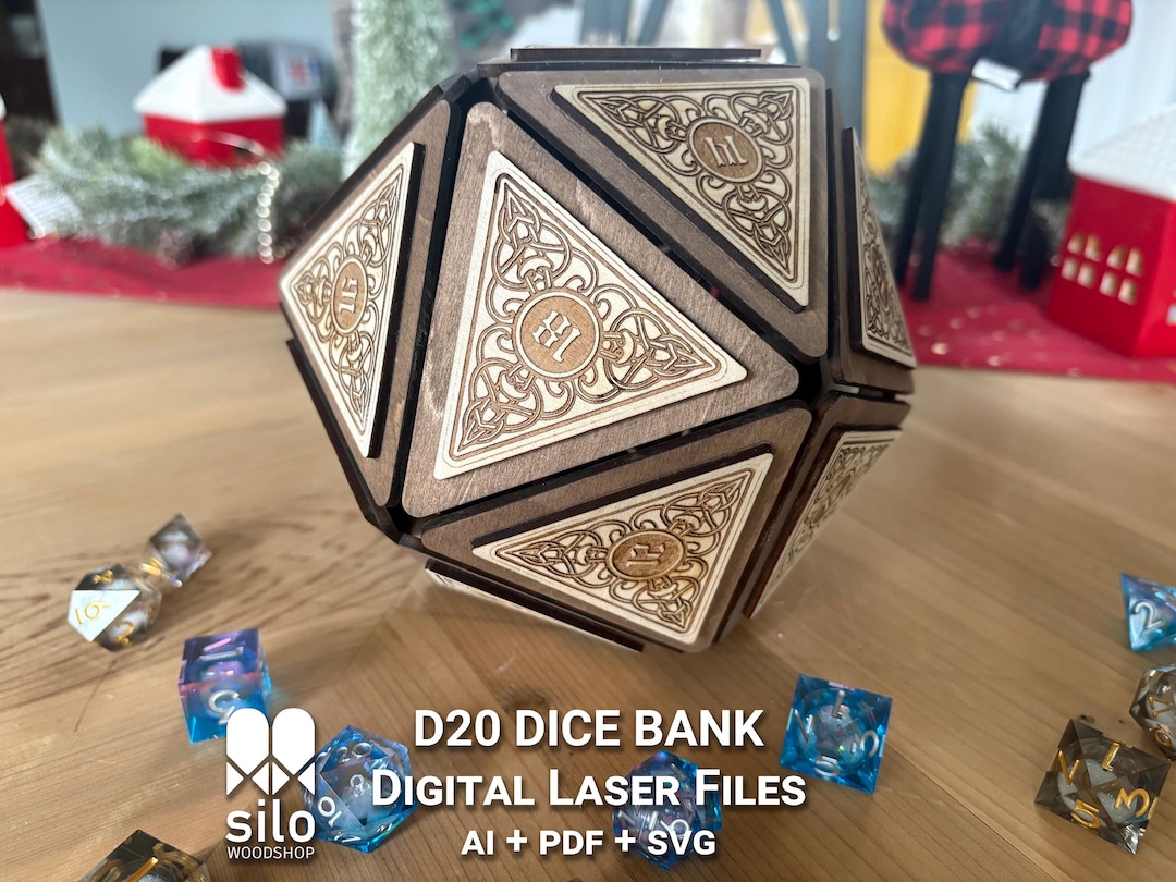 D20 Dice Bank | DIGITAL Files for Laser Cutting | Ai, Pdf, Svg, Dwg, Dxf, Eps | Kerfed and ...