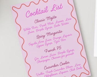 Retro Pink and Red Wavy Bar Drink Menu, Festive Work Party Menu ...